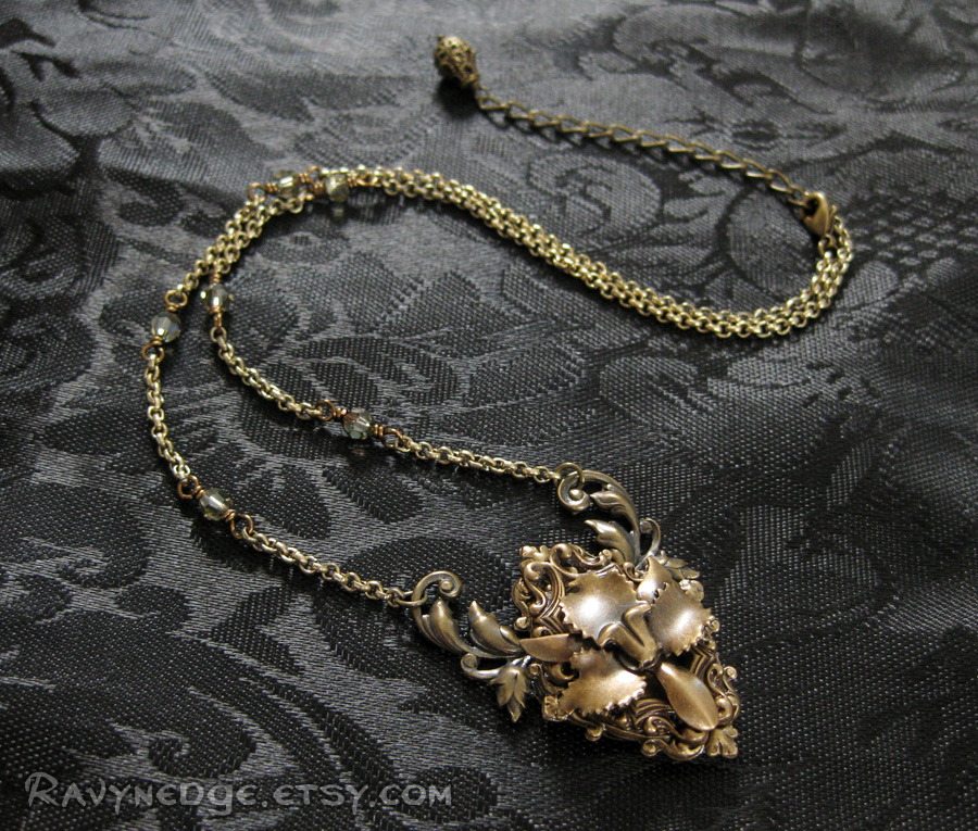 Obsession Necklace - Brass Filigree Orchid Pendant by RavynEdge.